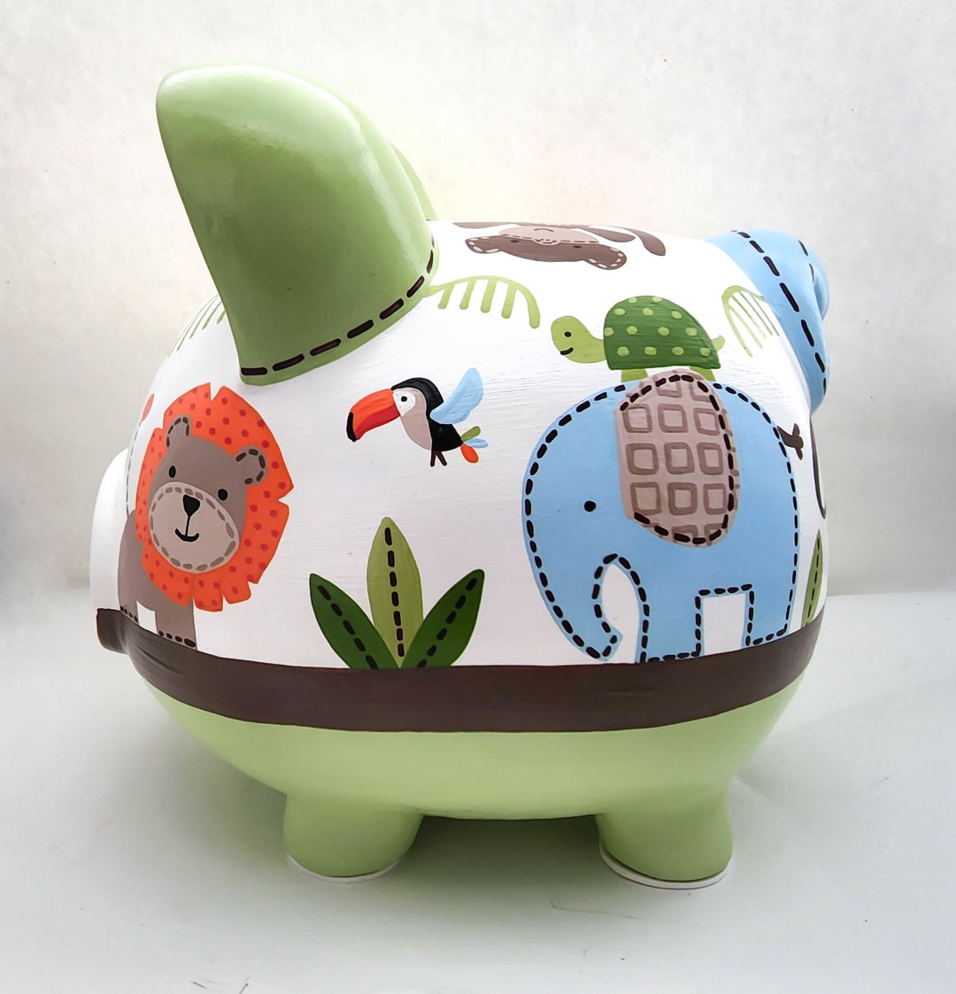 Hand Painted Jungle Animal Piggy Bank, Personalized Nursery Decor - Etsy