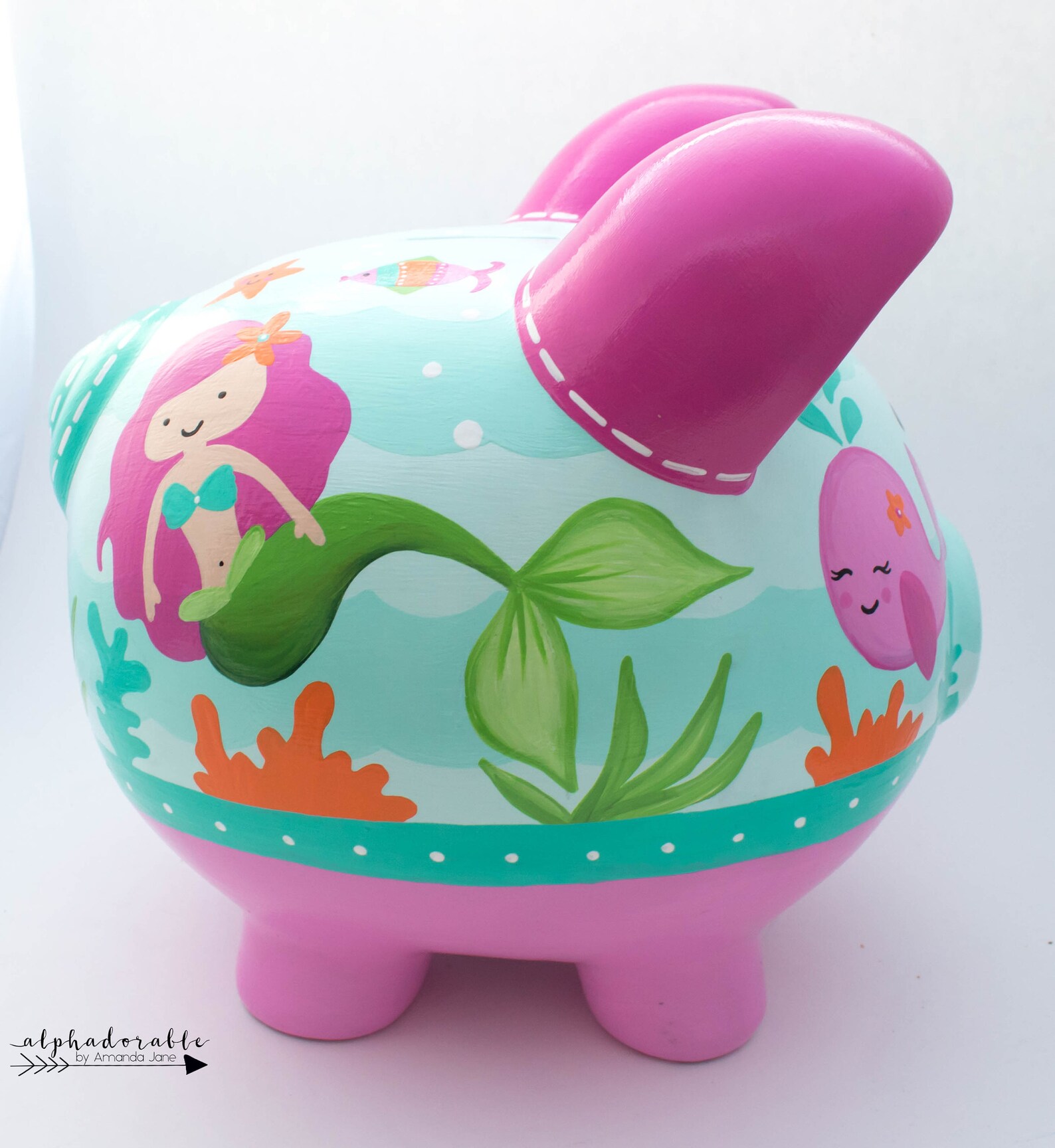 Mermaid Ocean Personalized Piggy Bank in Hot Pink and Turquoise - Etsy