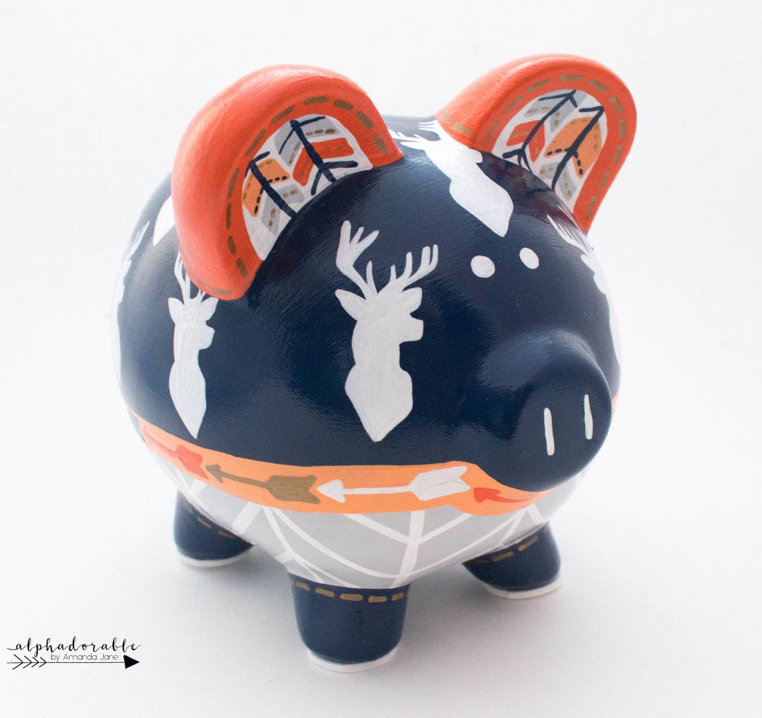 Personalized Hunter Deer Piggy Bank, Rustic Nursery Decor - Etsy
