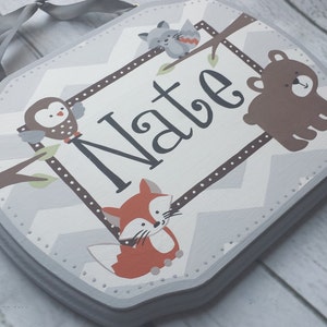 Forest Friends Chevron Nursery Name Sign - Kids Door Plaque - 9x12 ...