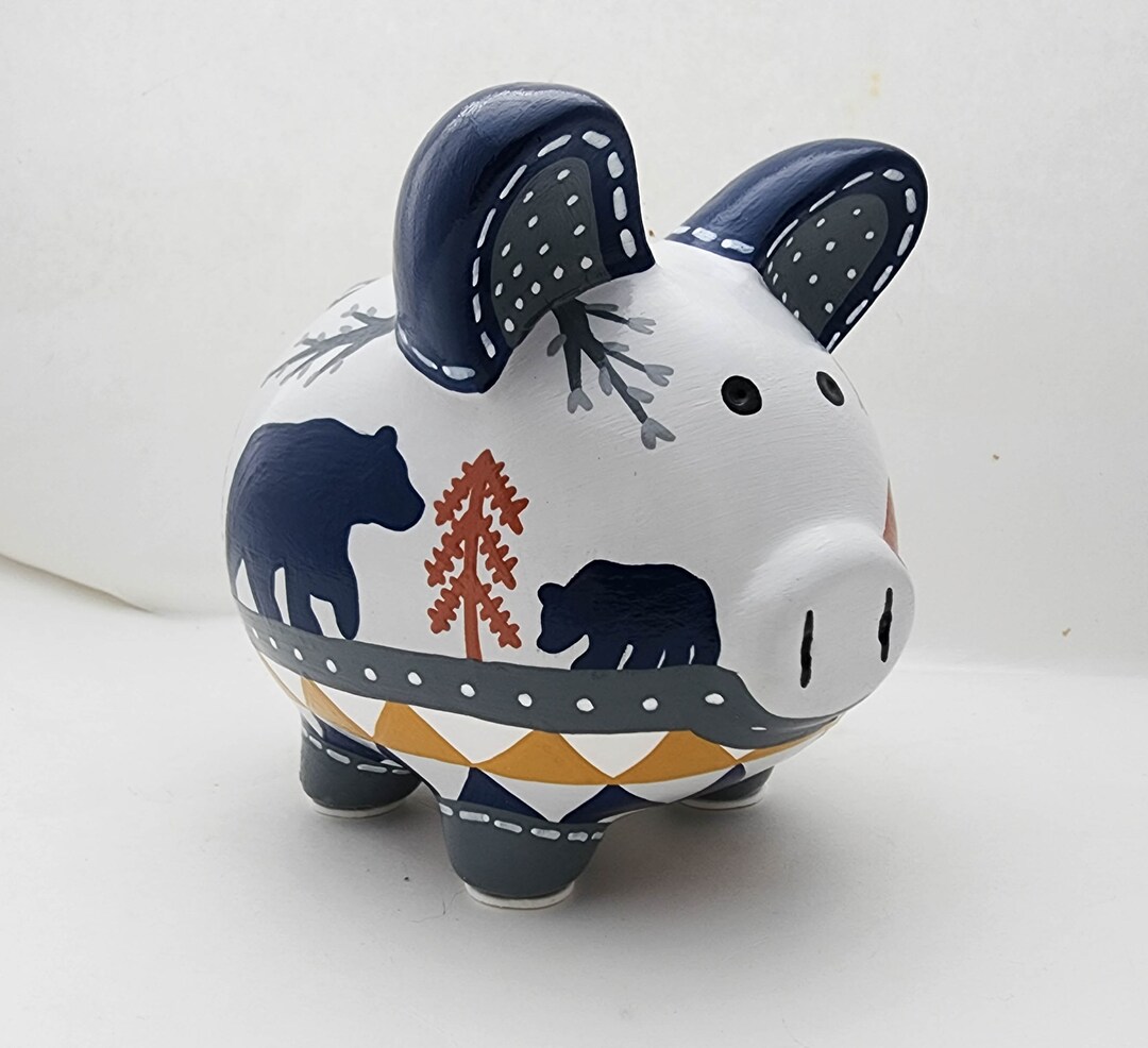 Woodland Animal Personalized Piggy Bank With Bear, Fox Silhouette ...