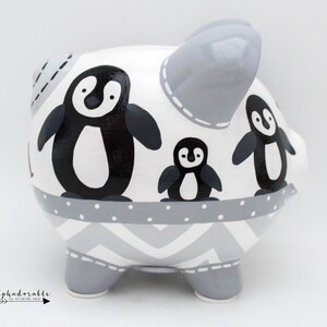 Penguin Personalized Piggy Bank in Black, White and Grey - Etsy