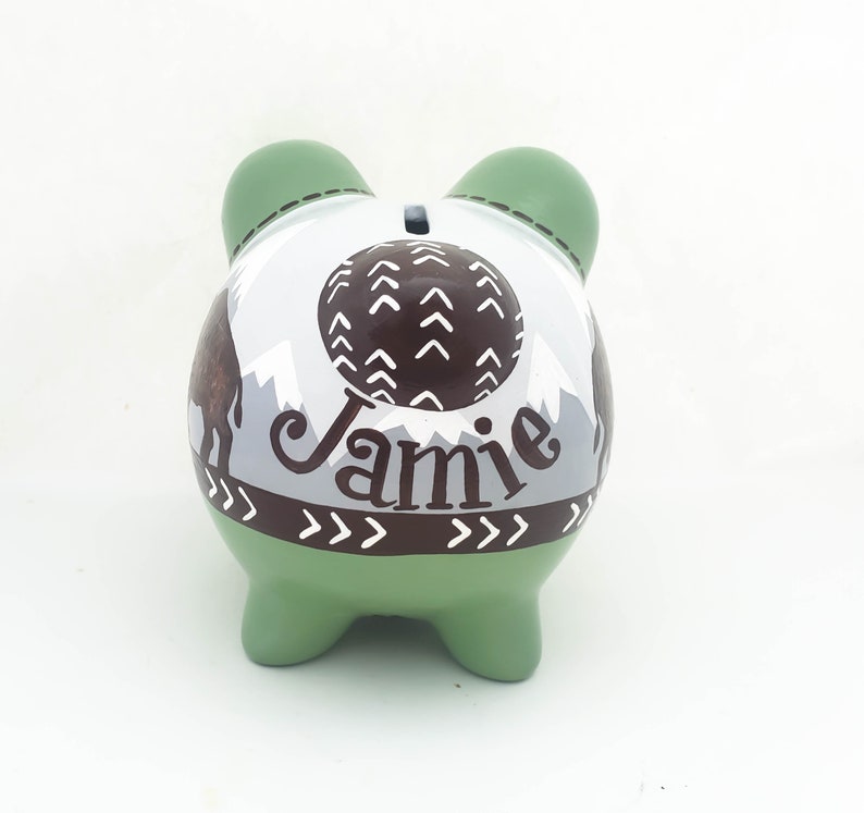 Buffalo Bison Silhouette Personalized Piggy Bank in Green | Etsy