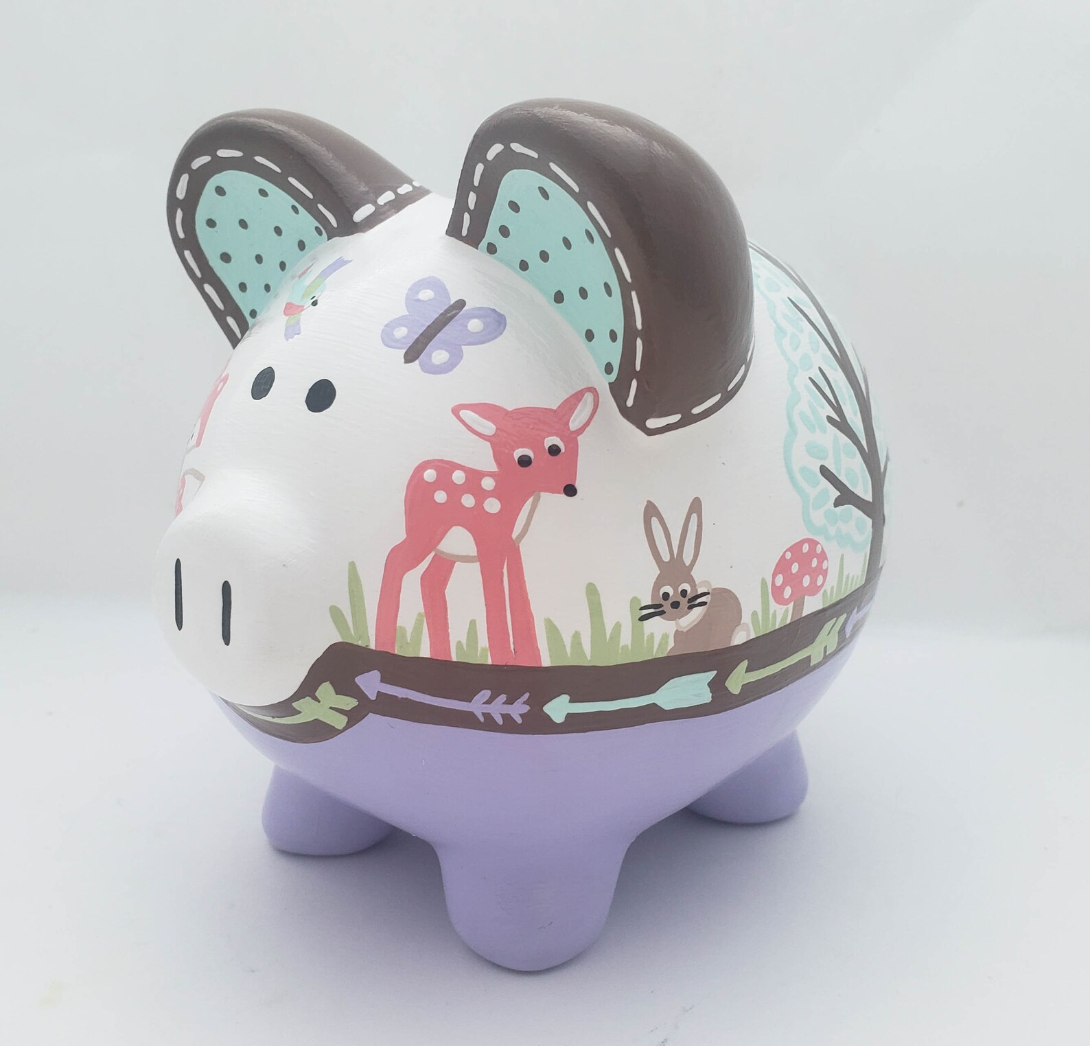 Woodland Animal Personalized Piggy Bank in Lavender Mint and - Etsy