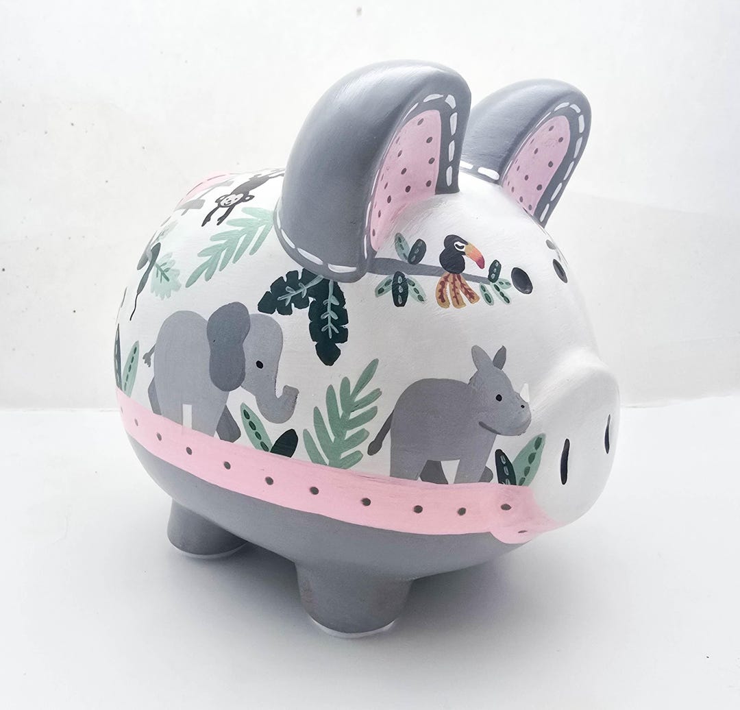 Personalized Jungle Animals Piggy Bank, Hand Painted Nursery Decor - Etsy