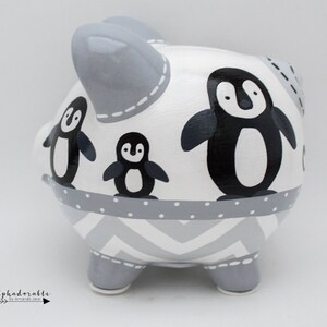 Penguin Personalized Piggy Bank in Black, White and Grey - Etsy