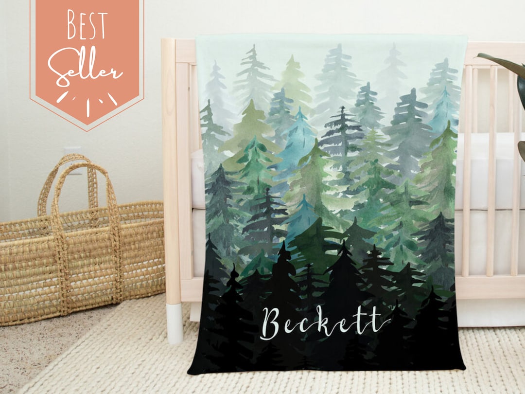 Personalized Woodland Baby Blanket in Forest Green Pine Tree - Etsy