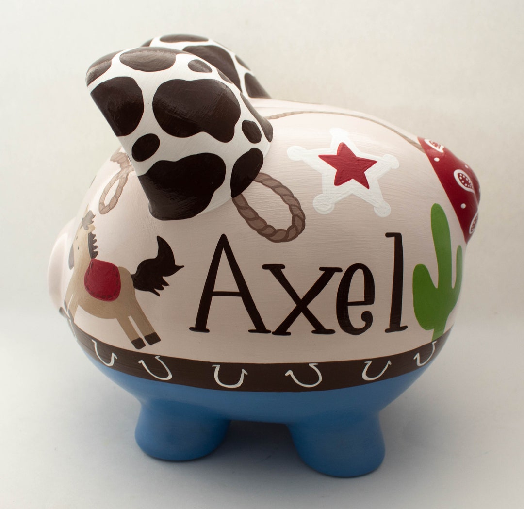 Cowboy Personalized Piggy Bank With Cow Print, Horse, Cactus and Lasso ...