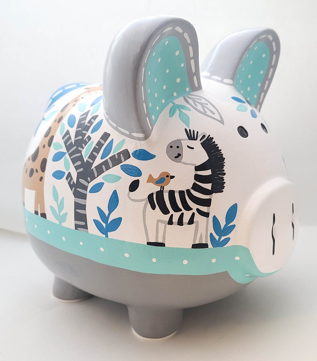 Hand Painted Jungle Animals Piggy Bank, Personalized Baby Gift - Etsy