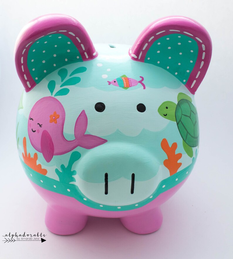 Mermaid Ocean Personalized Piggy Bank in Hot Pink and Turquoise - Etsy