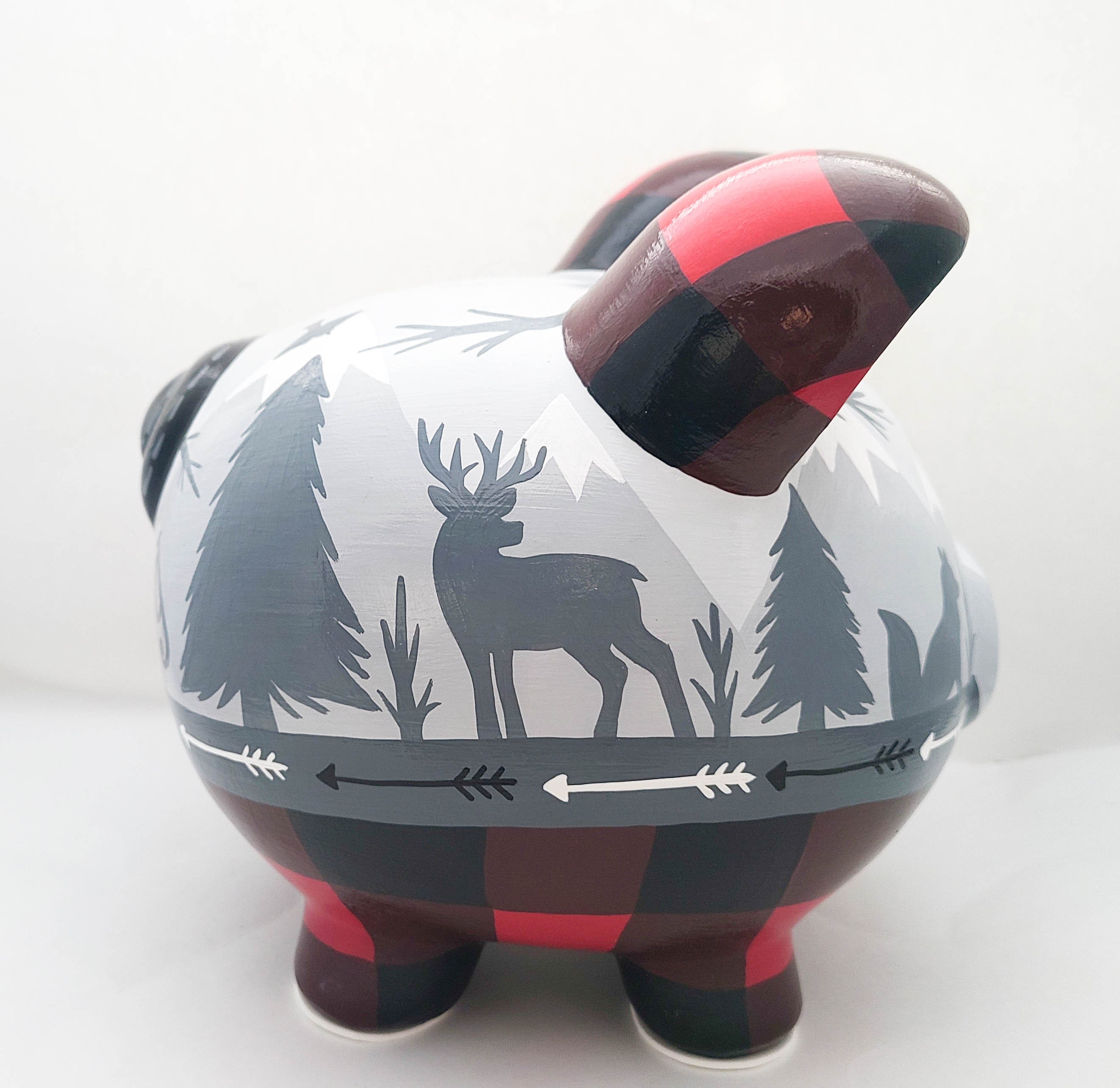 Buffalo Plaid Lumberjack Moose Bear and Deer Piggy Bank in Red, Black ...