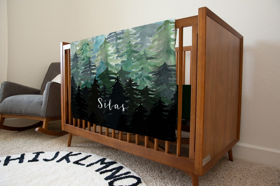 Woodland Pine Tree Baby Blanket | Personalized Forest Green Ombre - Etsy