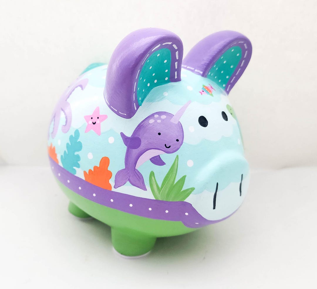 Personalized Ocean Piggy Bank | Hand Painted Sea Creatures Nursery ...