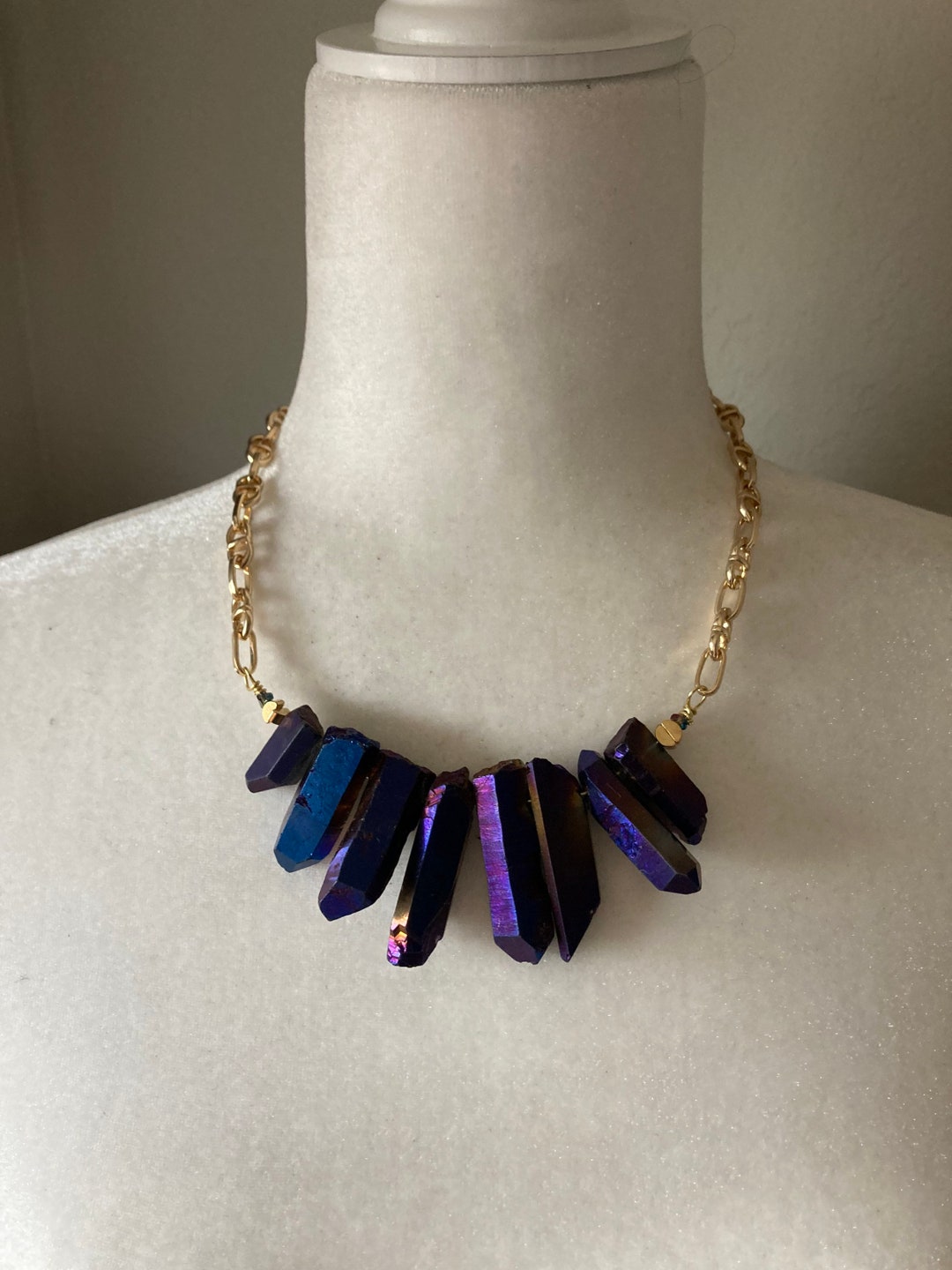 Purple Crystal Geodes With Gold Chain - Etsy