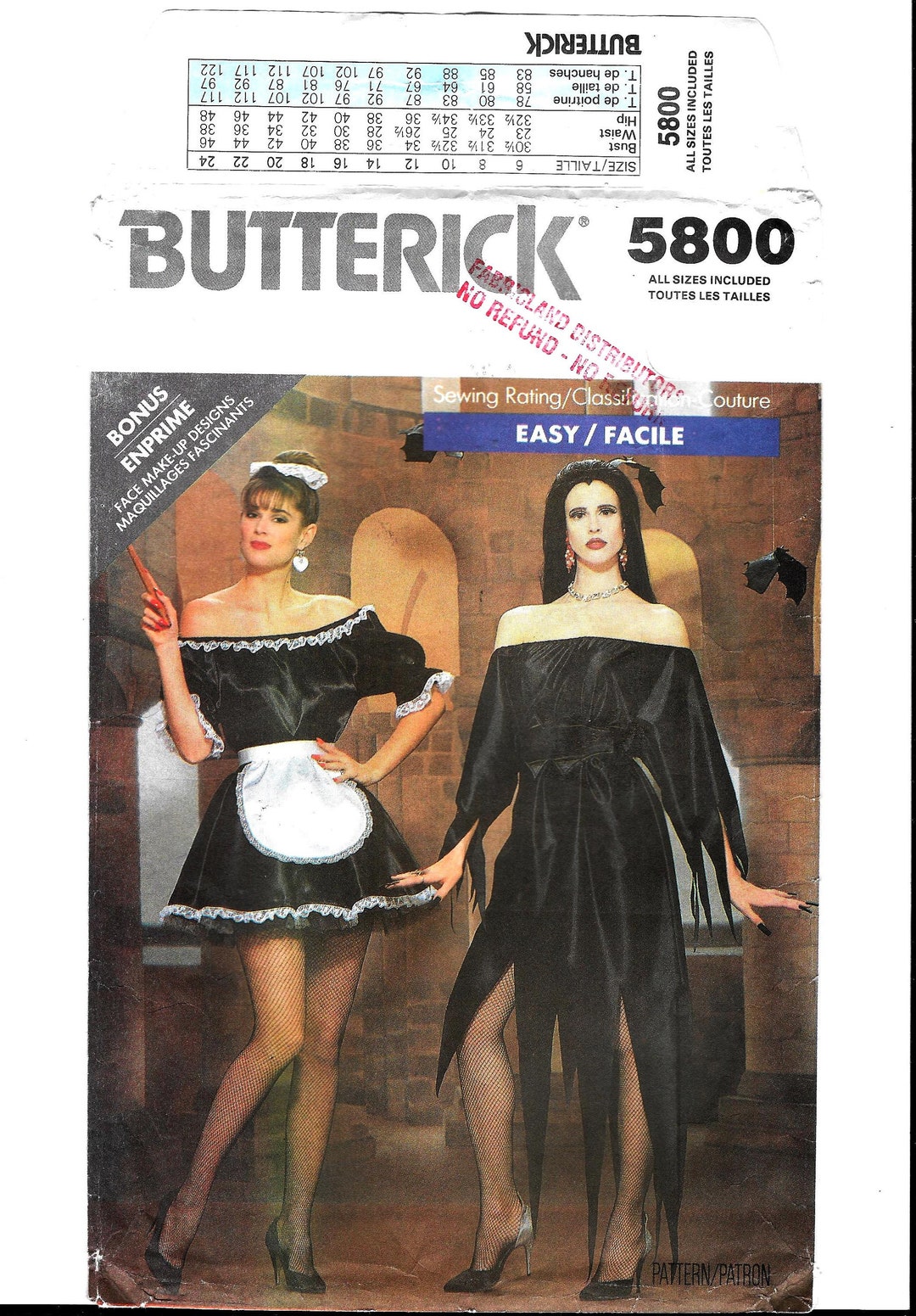 French Maid Lady Vampire Elvira Witch Adult Costume Pattern Butterick ...