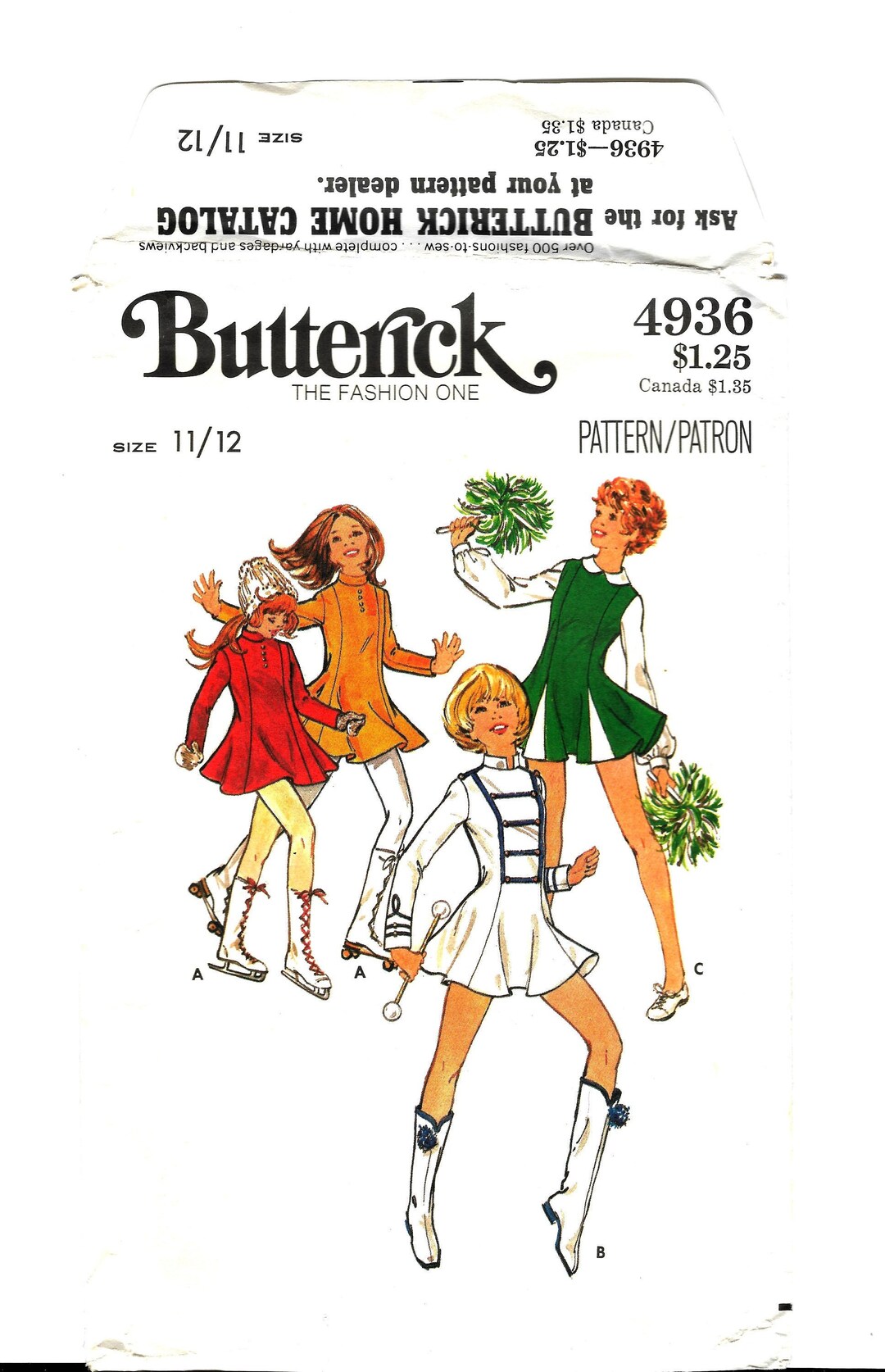 Butterick 4936 Cheerleader Cheer Baton Twirler Costume, Figure Skating ...