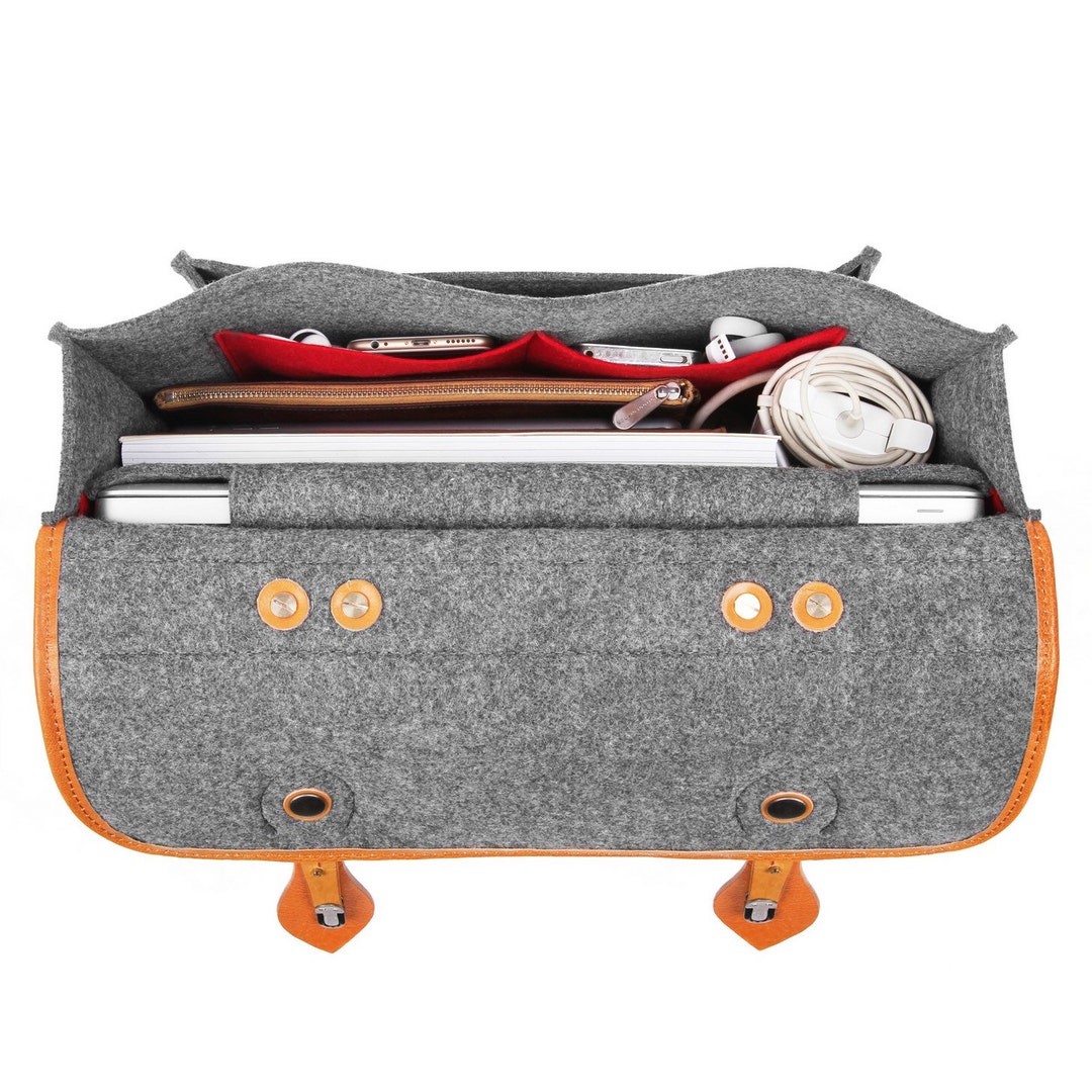 College Laptop Bag Wool Felt With Genuine Leather, Handle Briefcase ...