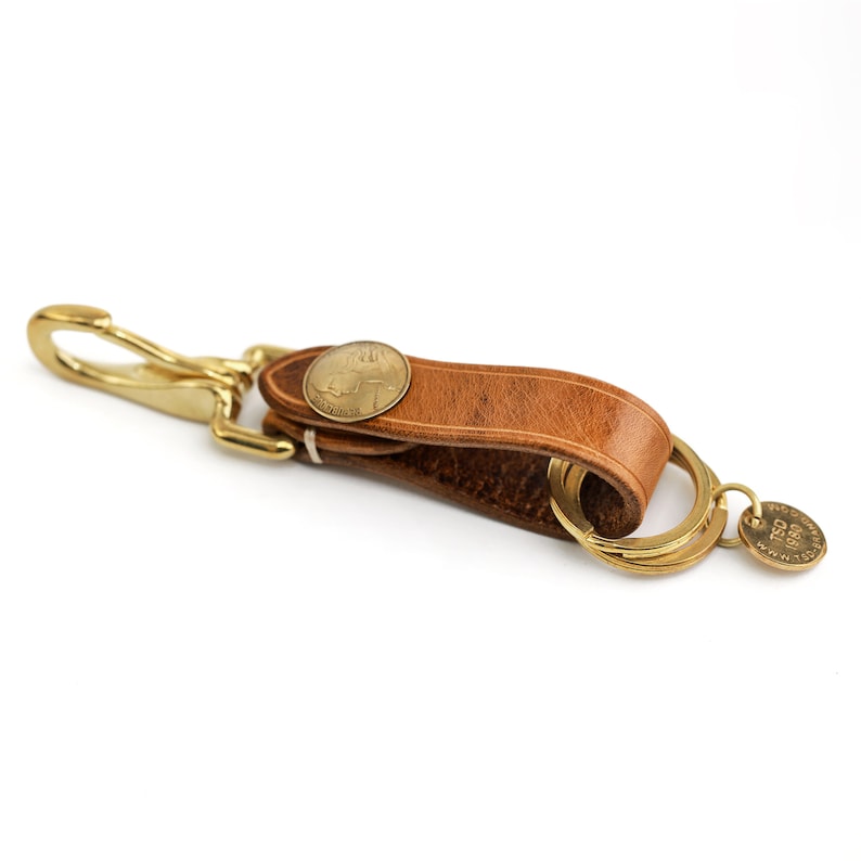 Handcraft Leather Key Chain Golden Metal Genuine Leather Key Ring for ...