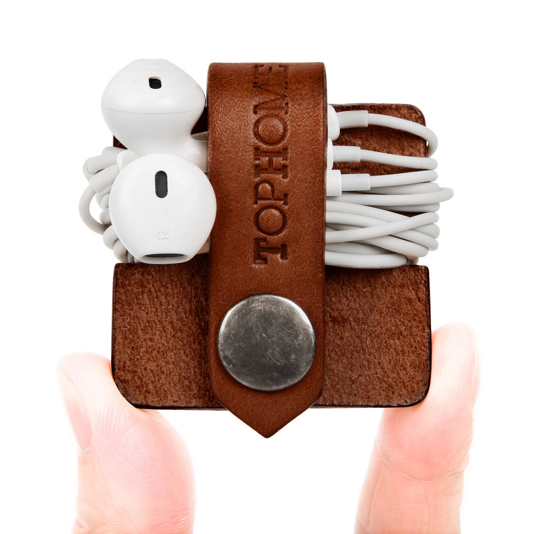 Leather USB Earphone Organizer Cable Wrap Earbud Holder Cord Organizer ...