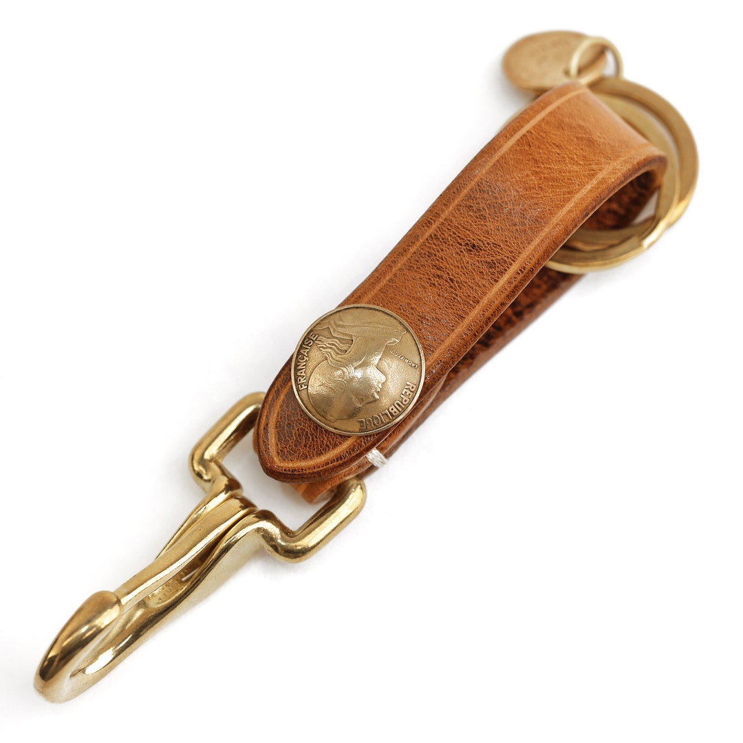 Handcraft Leather Key Chain Golden Metal Genuine Leather Key Ring for ...