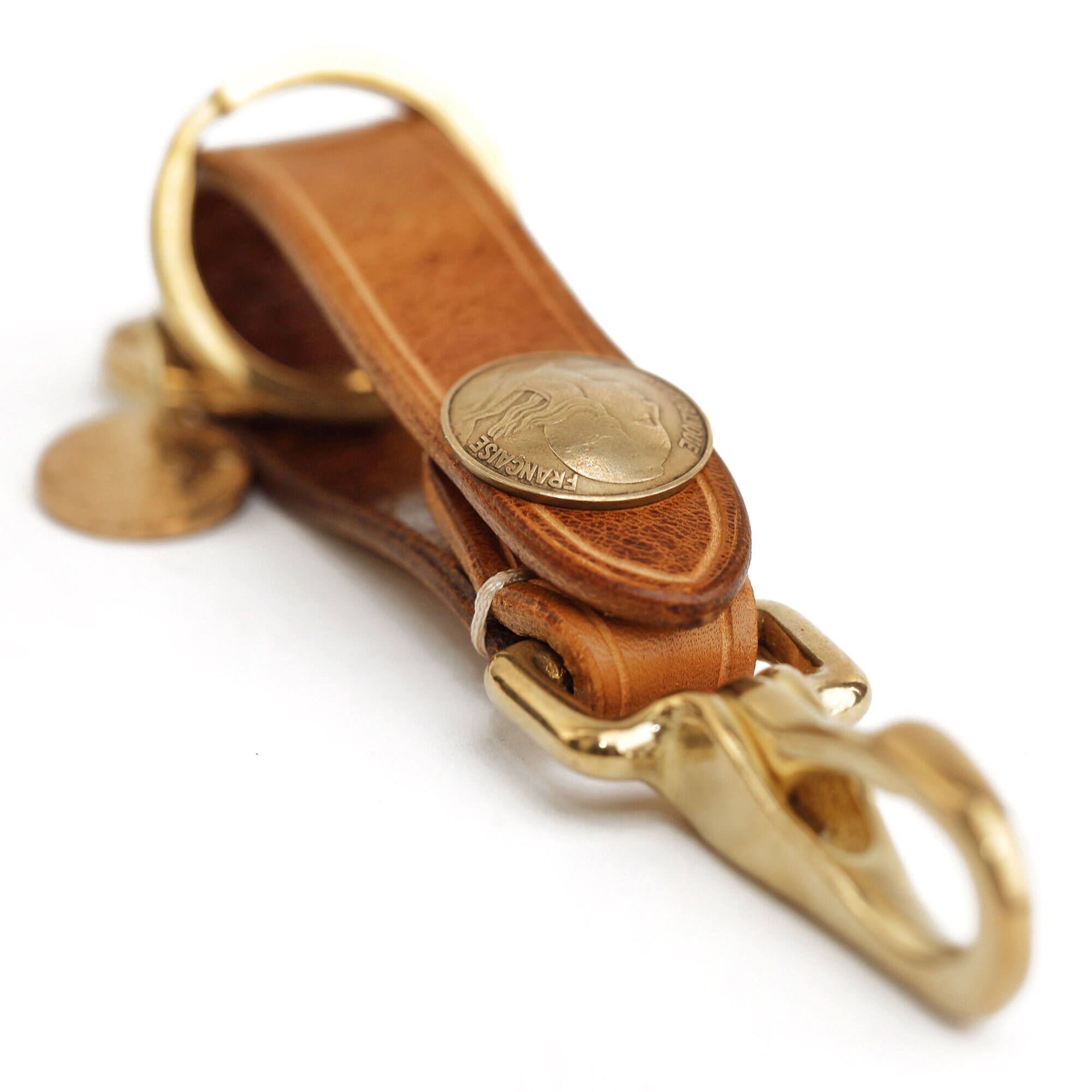 Handcraft Leather Key Chain Golden Metal Genuine Leather Key Ring for ...