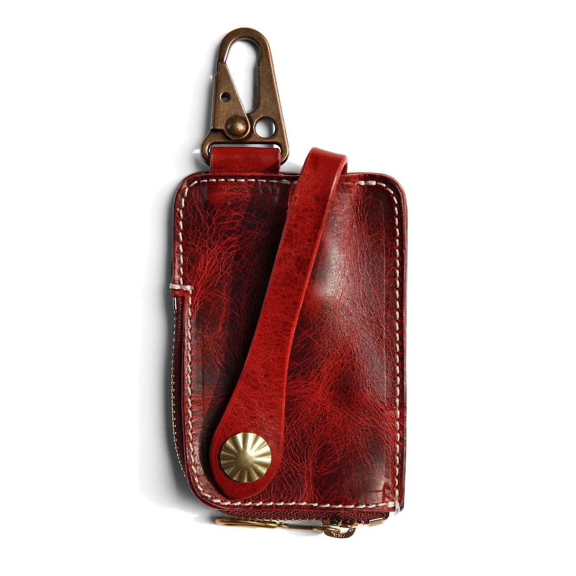 Leather Key Holder With Pull Strap Key Chain Key Pouch Handmade Key ...