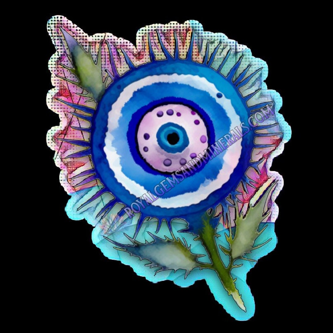 Thistle Evil Eye of Protection Amulet Sticker Watercolor Blue Deflect ...