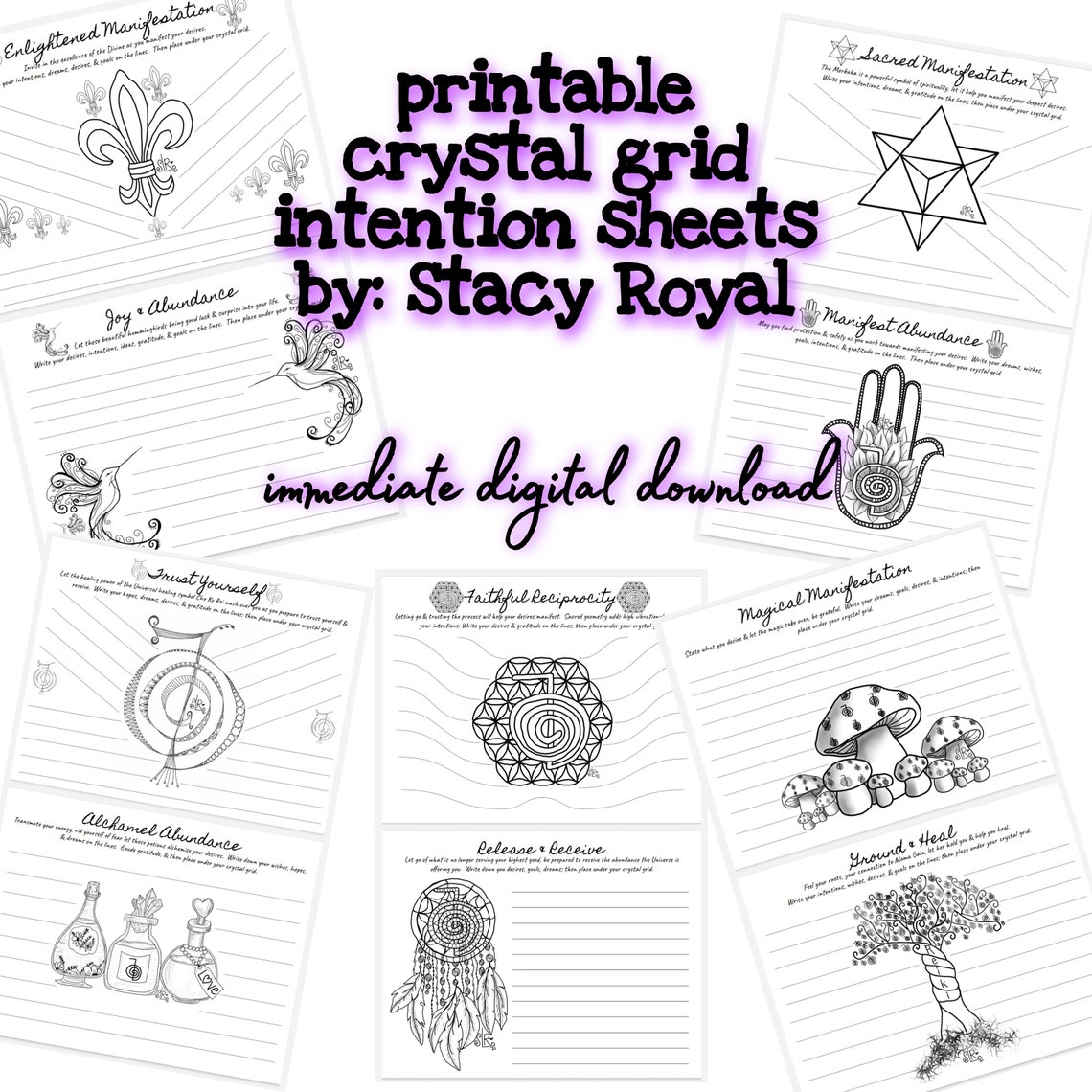 10 Printable Crystal Grid Intention Sheets Complete | Etsy