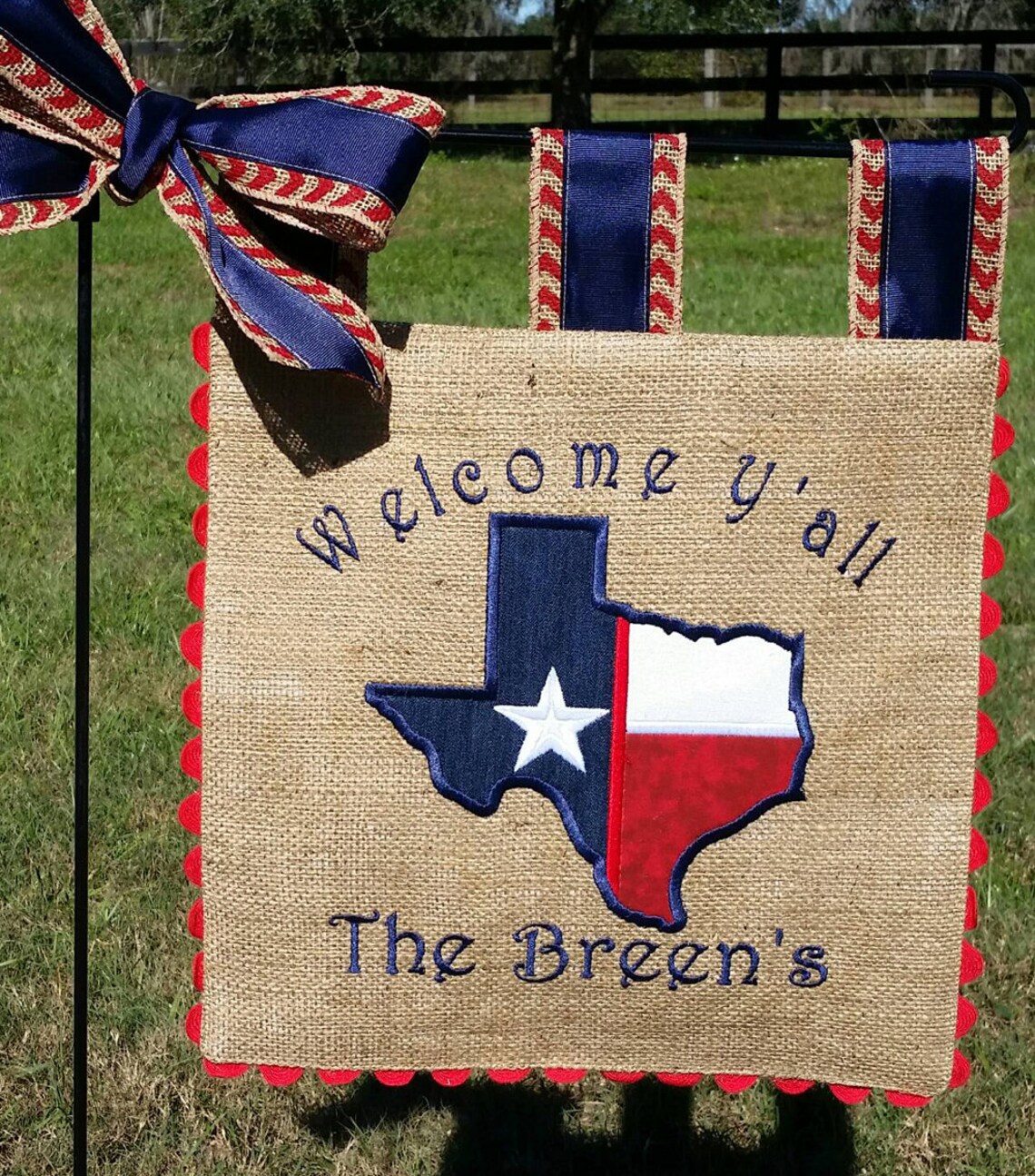 State of Texas Custom Embroidered Burlap Garden Flag | Etsy
