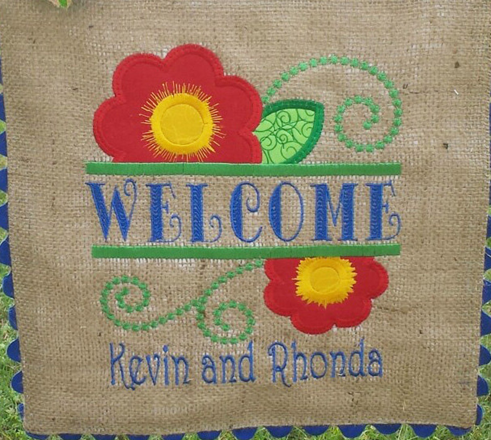Custom Burlap Garden Flag Springtime Welcome Embroidery | Etsy