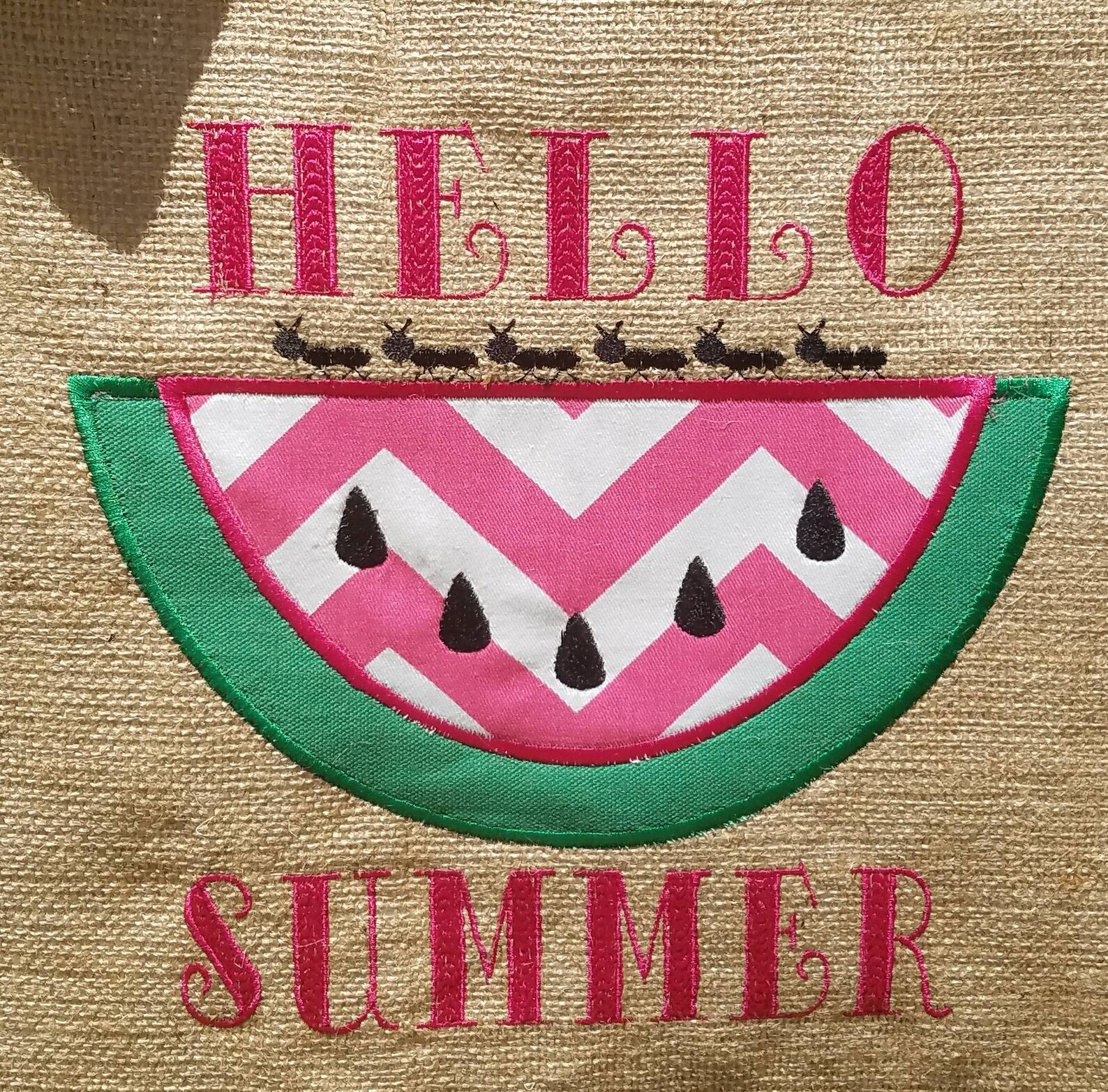 Custom Burlap Garden Flag - Hello Summer - Embroidery Applique - Single ...