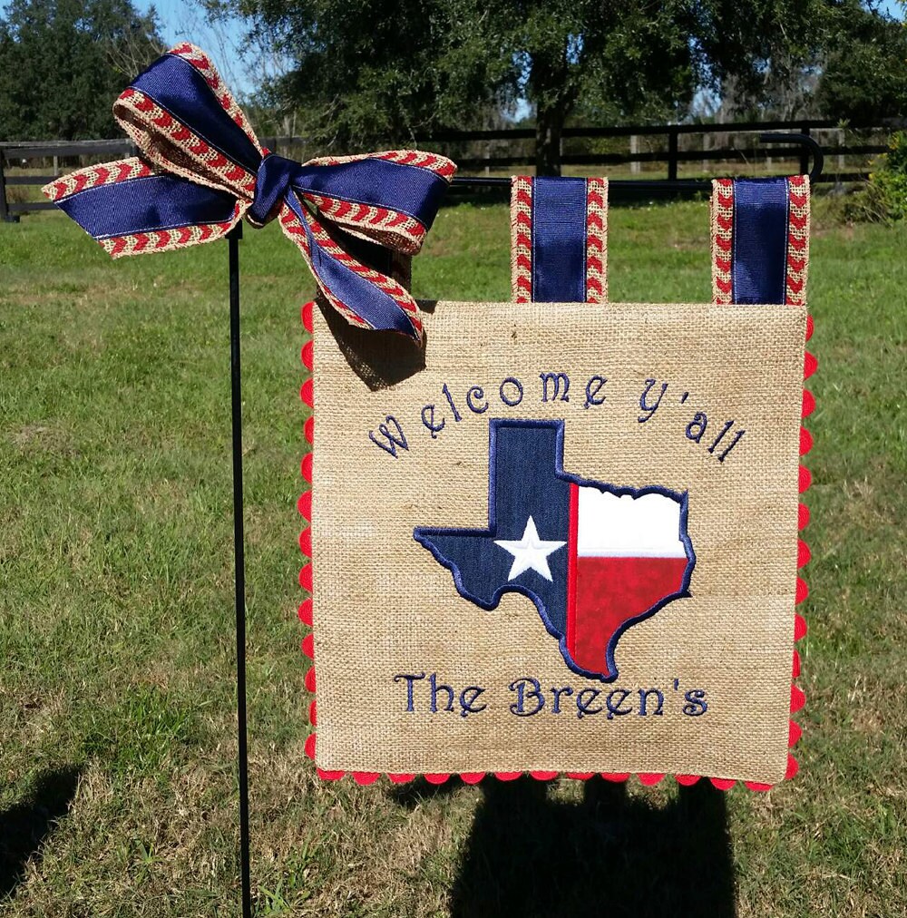 State of Texas - Custom Embroidered Burlap Garden Flag -- Applique ...