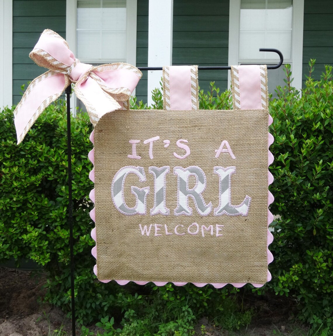Burlap Garden Flag It's a Girl custom Welcome Baby - Etsy