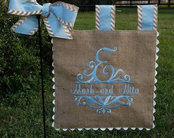 Custom Embroidery Single Letter Monogram Burlap Garden Flag | Etsy