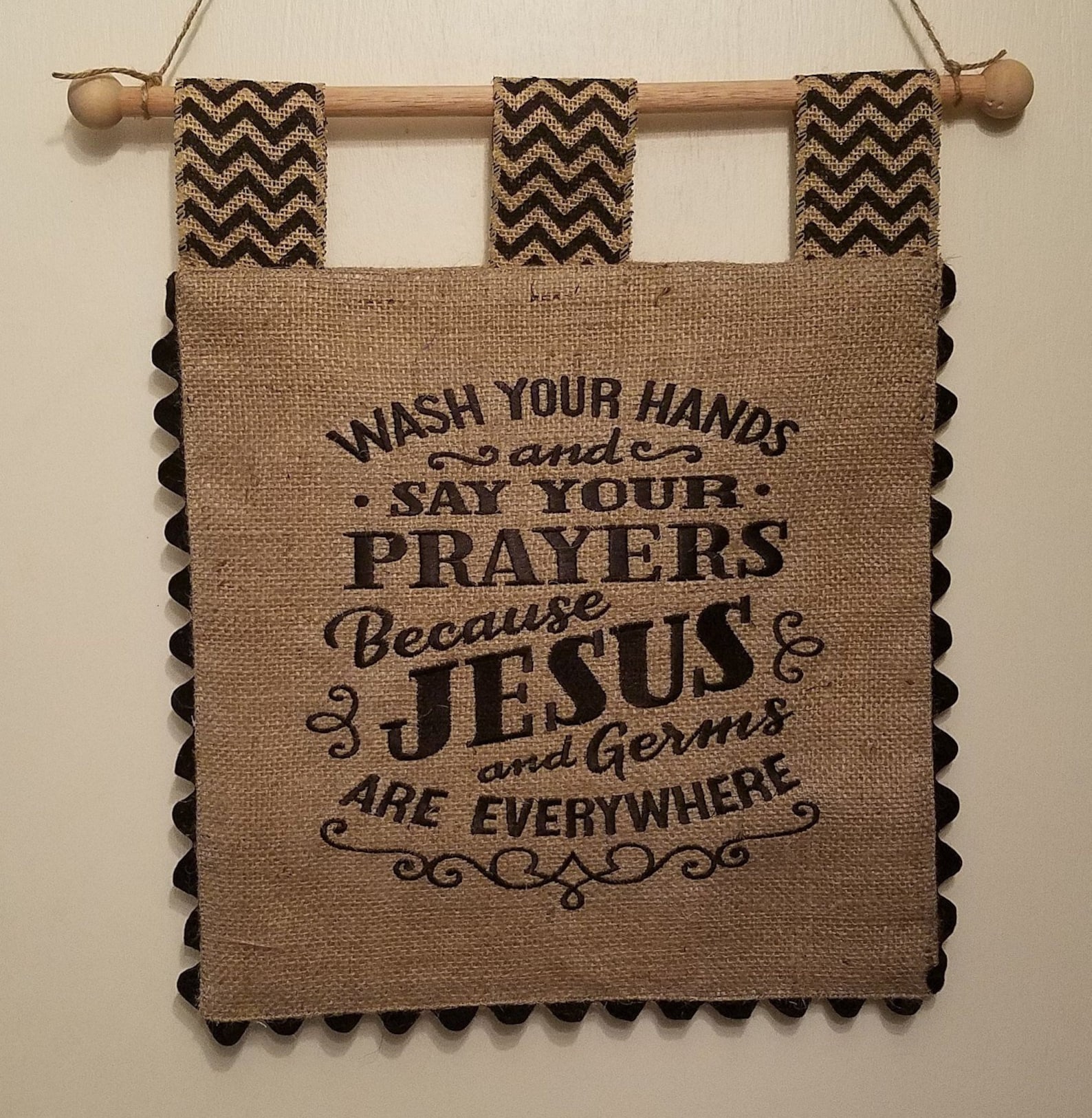 Custom Embroidered Door Sign Wash Your Hands and Say Your - Etsy