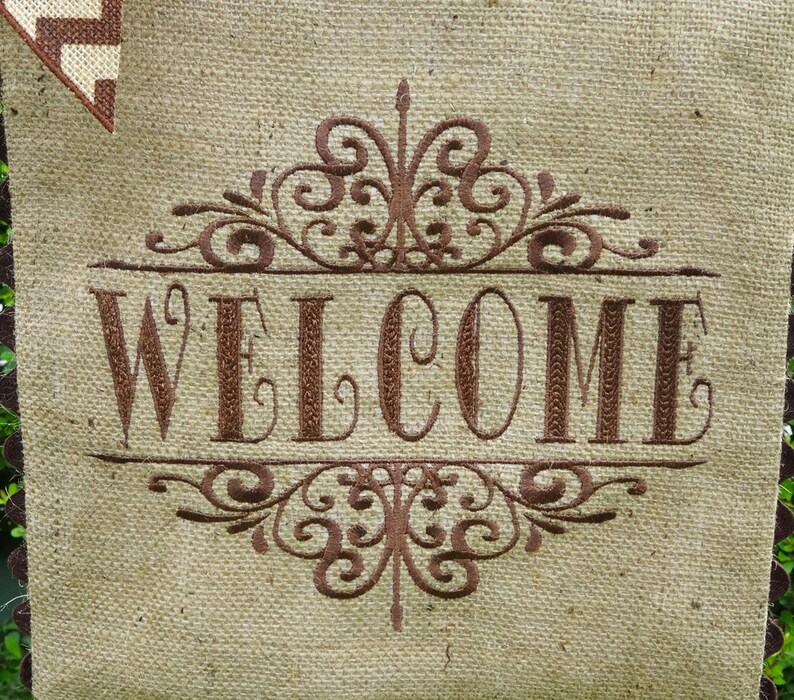 Burlap Garden Flag - Welcome Flag - Matching Chevron Tabs and Bow ...