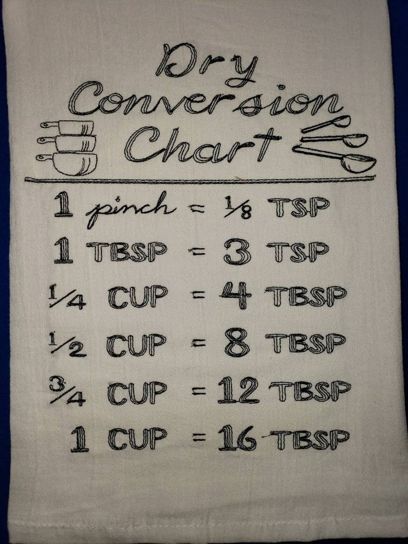 Dry Conversion Chart - Extra Large Embroidered Flour Sack Tea Towel ...