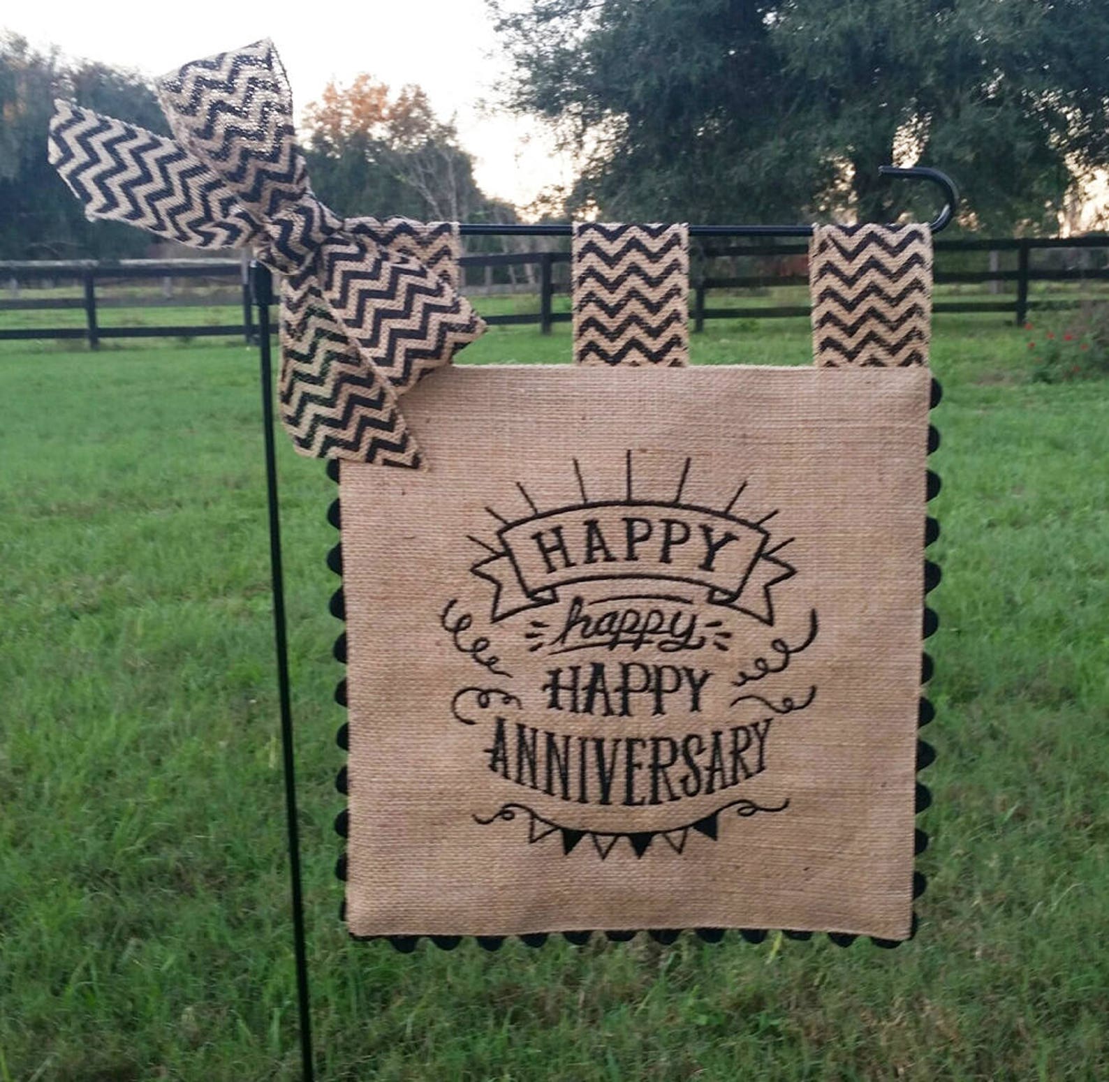 Happy Anniversary Custom Embroidered Burlap Garden Flag - Etsy