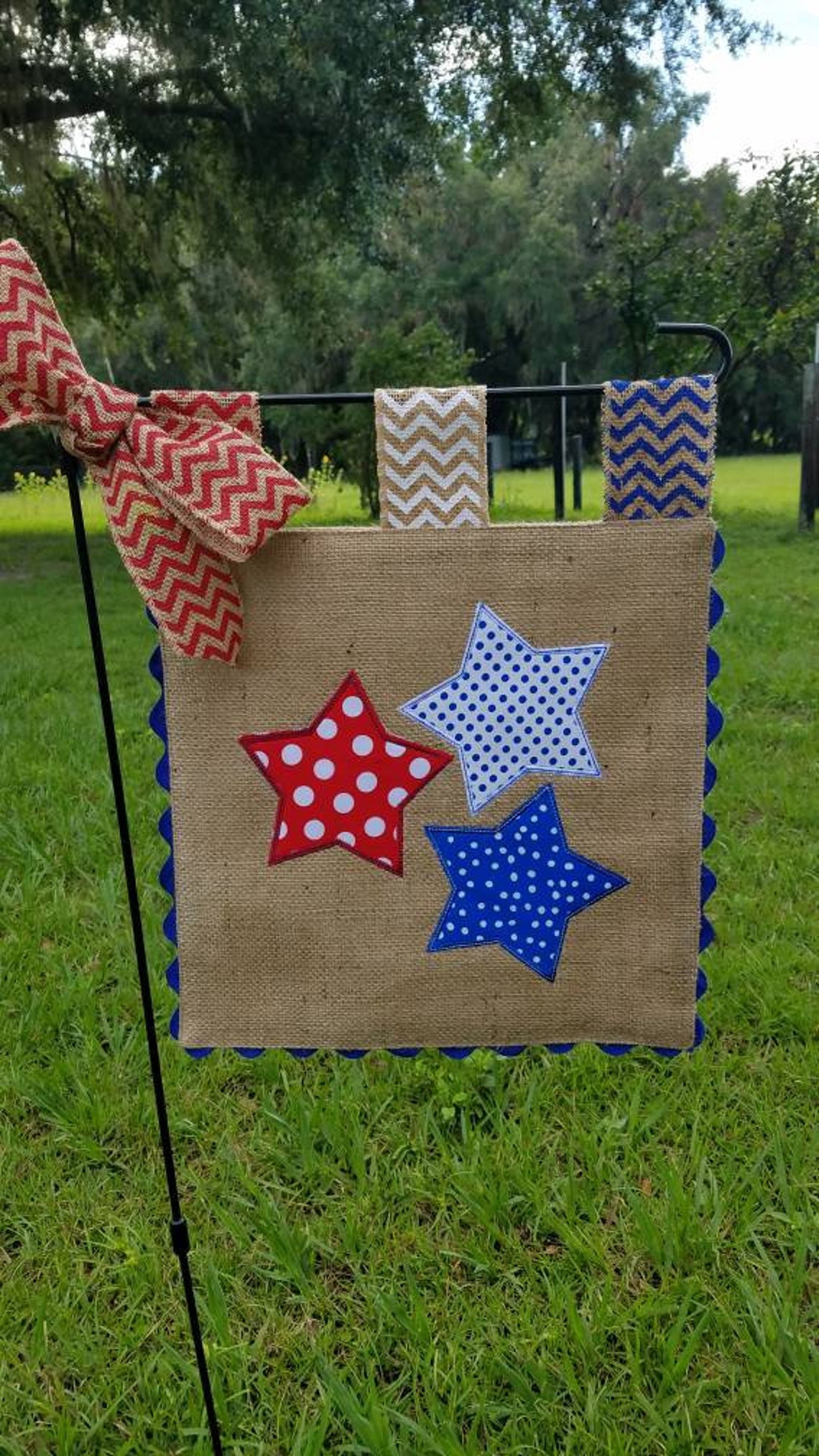 Burlap Garden Flag 4th of July Red White Blue Stars | Etsy