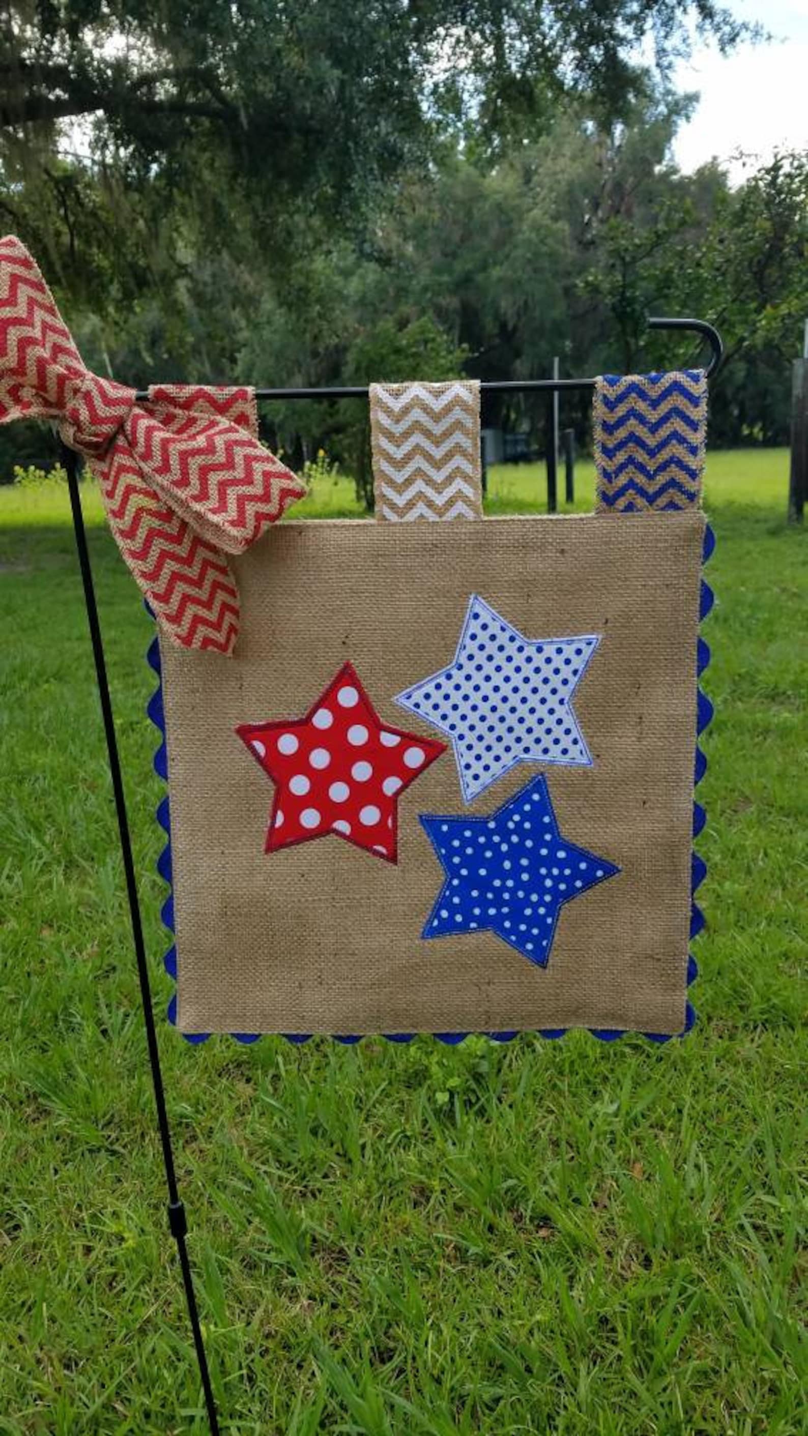 Burlap Garden Flag 4th of July Red White Blue Stars | Etsy