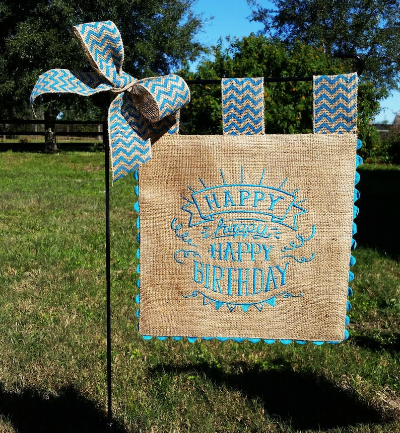 Custom Embroidered Burlap Garden Flag - Happy Birthday - Matching ...
