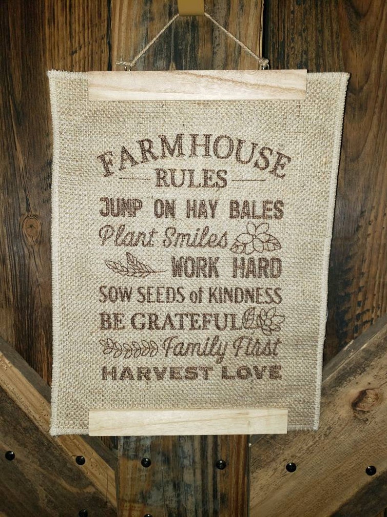 Farmhouse Rules - Custom Embroidered Word Art on Burlap - 11 X 14 - Etsy