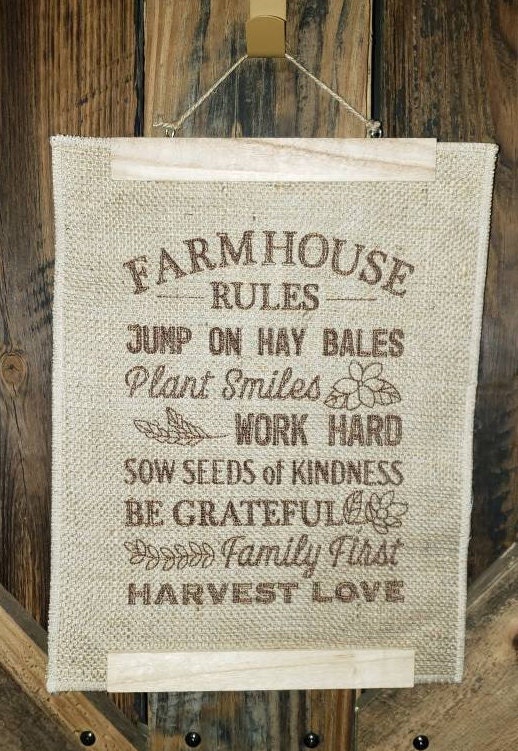 Farmhouse Rules - Custom Embroidered Word Art on Burlap - 11 X 14 - Etsy