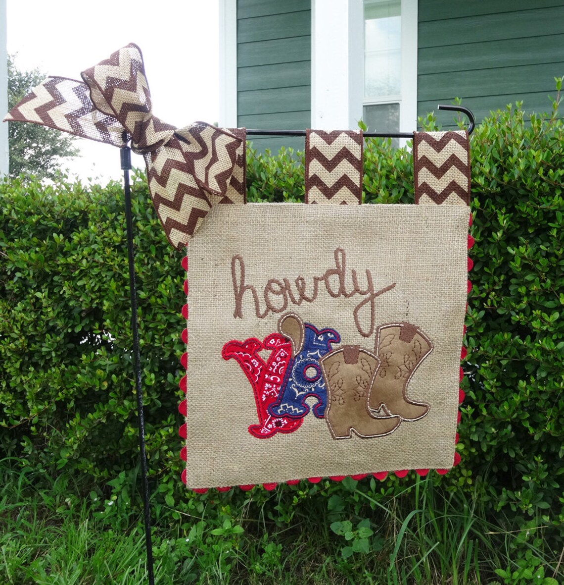 Burlap Garden Flag - Howdy Yall Flag - Matching Chevron Tabs and Bow - Etsy