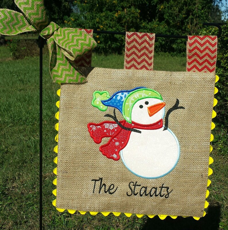 Custom Burlap Garden Flag Snowman Family Embroidery - Etsy