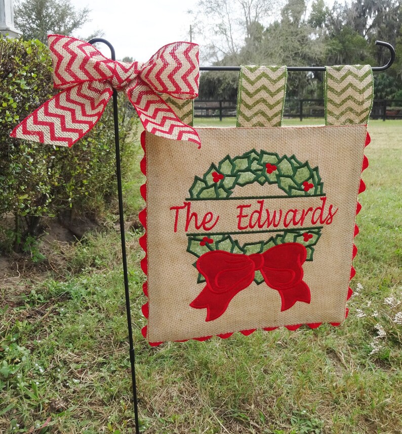 Custom Burlap Garden Flag Split Wreath Merry Christmas | Etsy
