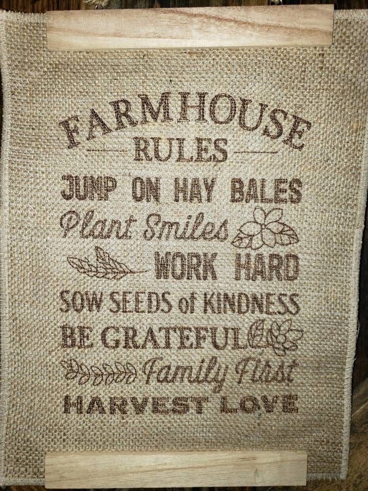 Farmhouse Rules - Custom Embroidered Word Art on Burlap - 11 X 14 - Etsy