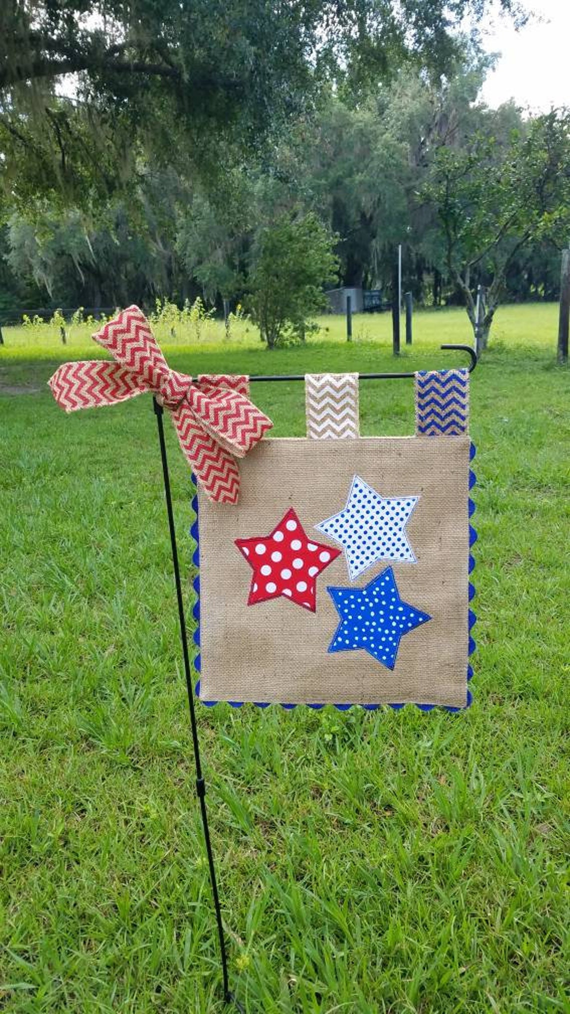 Burlap Garden Flag 4th of July Red White Blue Stars | Etsy