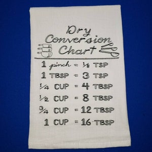 Dry Conversion Chart - Extra Large Embroidered Flour Sack Tea Towel ...