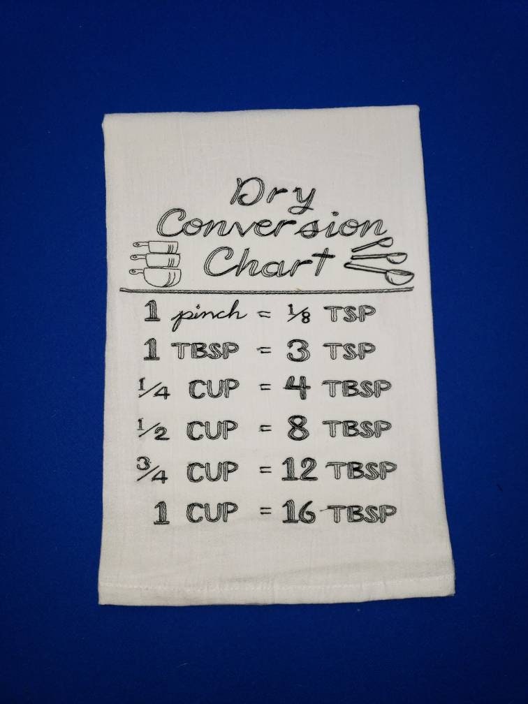Dry Conversion Chart - Extra Large Embroidered Flour Sack Tea Towel ...